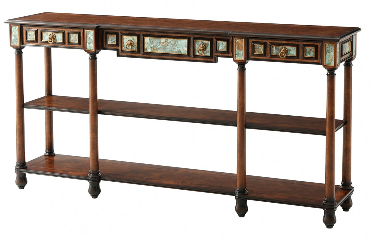 Demilune Mahogany Console Table with Mother of Pearl Inlay