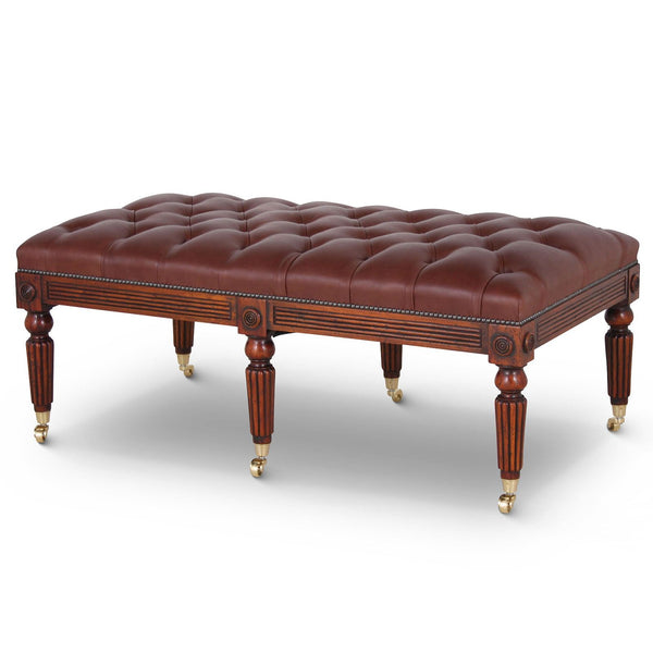 Leather Footstool in Chestnut Brown